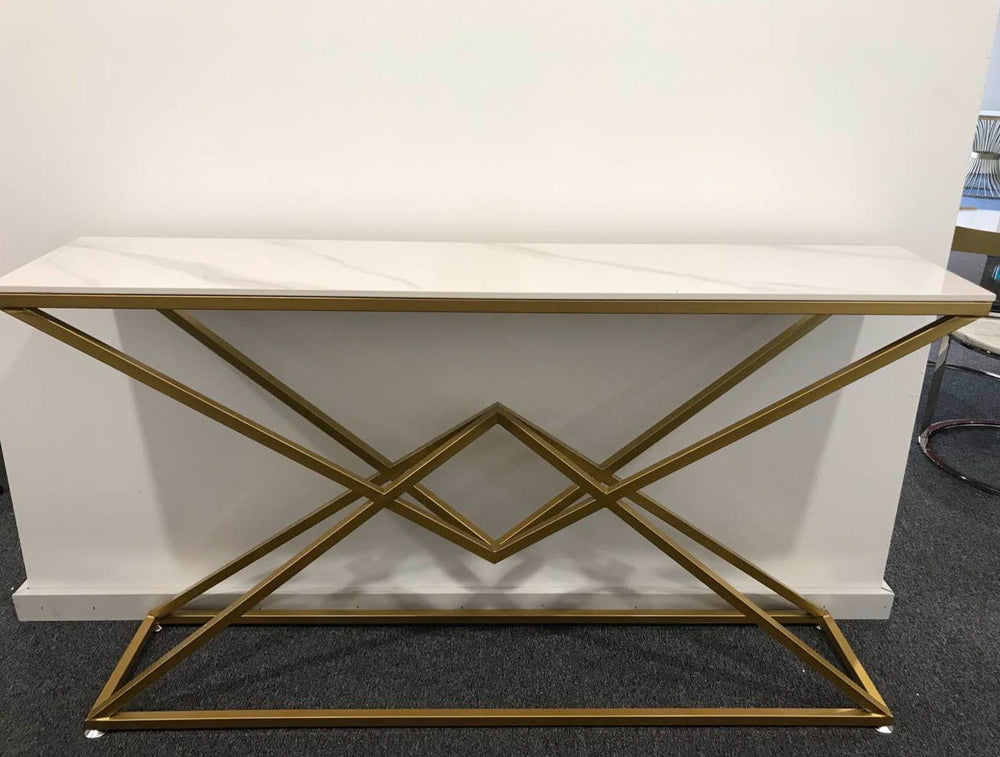 Francis White and Gold Ceramic Console table/ Ceramic tabletop/ Golden