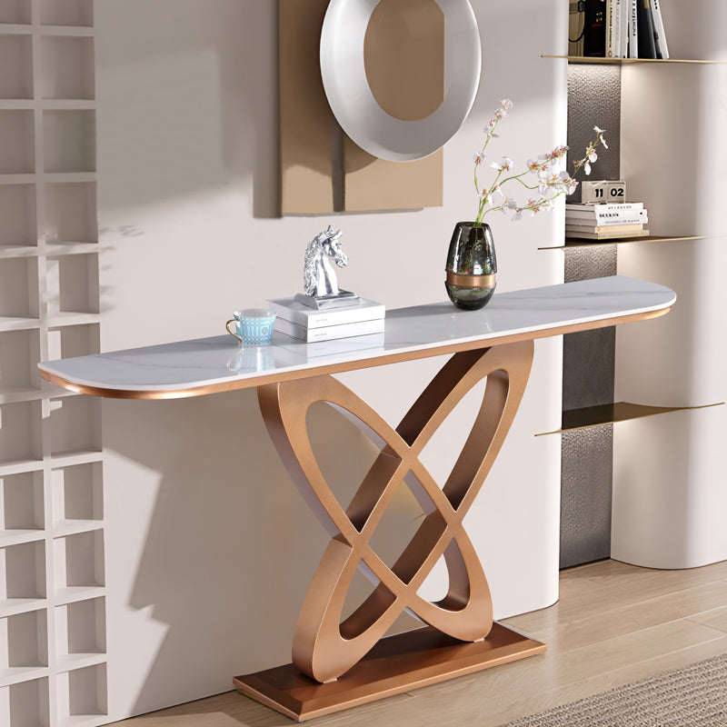 Modern Art Deco Console Table with White Ceramic Top and Antique Bronz