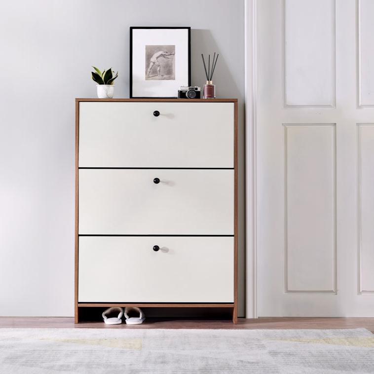 Ultra-Thin Flip-Down Walnut Shoe Cabinet/Space-Saving Entryway Storage